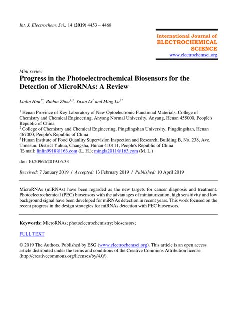 Pdf Progress In The Photoelectrochemical Biosensors For The Detection Of Micrornas A Review