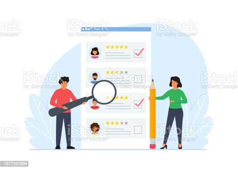 작업자 또는 직원의 선택의 벡터 그림입니다 직업에 가장 적합한 후보자를 선택하는 개념 구직자 목록 앞에 서있는 남자와 여자