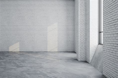 빨간 벽돌 벽에 카피 스페이스와 깨끗한 갤러리 인테리어 0명에 대한 스톡 사진 및 기타 이미지 0명 3차원 형태 개념