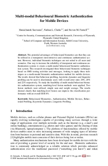 pdf multi modal behavioural biometric authentication for mobile devices