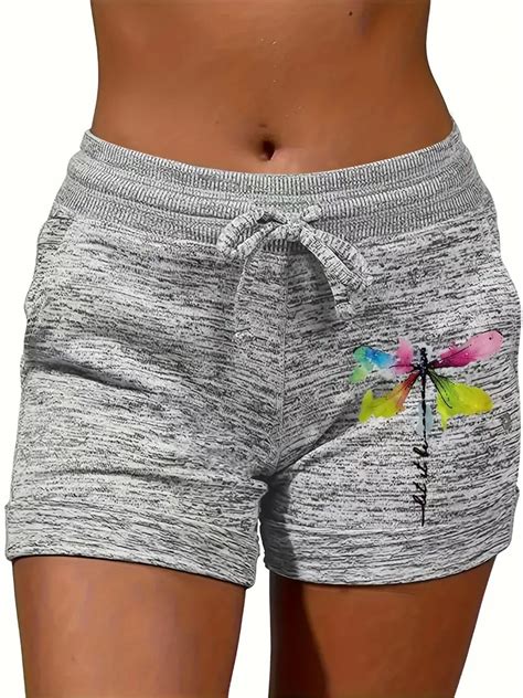 Dragonfly Print Elastic Waist Shorts Casual Drawstring Temu Norway