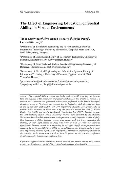 PDF The Effect Of Engineering Education On Spatial Ability In Virtual Environments