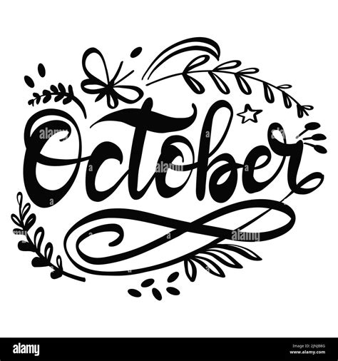 October Hand Lettering Phrase With Leaves Doodle Graphic Vector