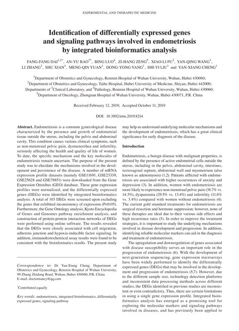 Pdf Identification Of Differentially Expressed Genes And Signaling Pathways Involved In