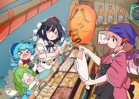チルノ東方project 大妖精 ミスティア・ローレライ 射命丸文 「あつあつだいこん 」たったにのイラスト
