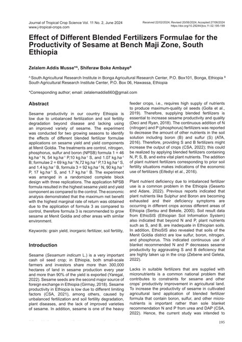 Pdf Study On Sesame Productivity With Blended Fertilizer Formulas In