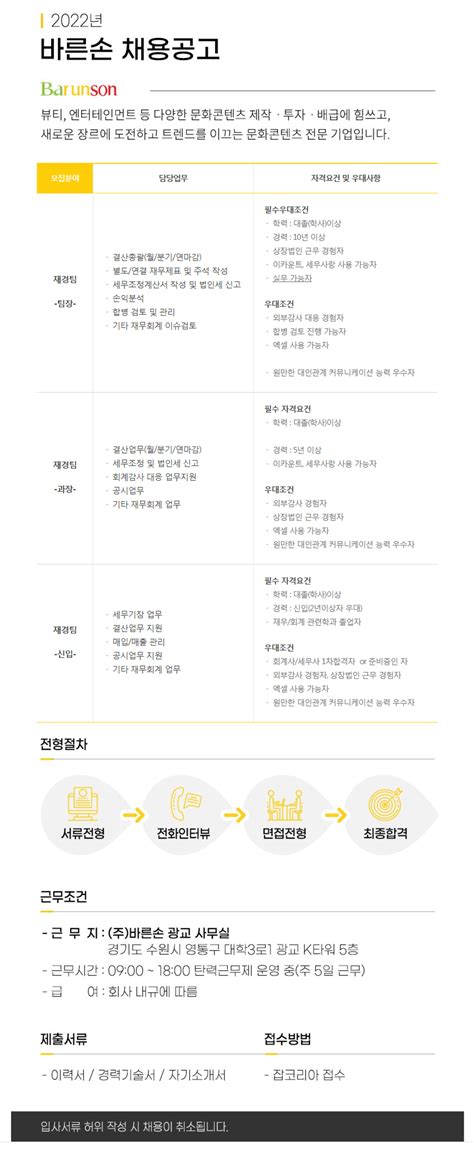 [바른손] 재경팀 신입 및 경력 채용 공모전 대외활동 링커리어