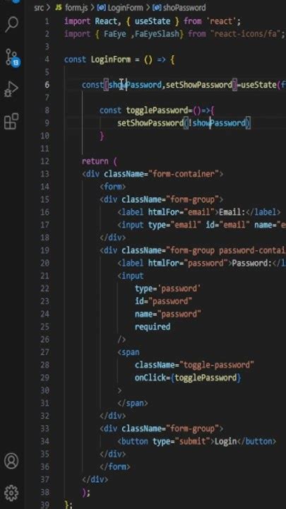 Hide And Show Password In Reactjs Reactjs Javascript Shorts Youtube