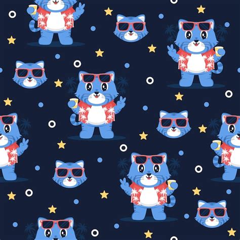 귀여운 새끼 고양이 만화 유행 패턴 배경 개념입니다 프리미엄 벡터