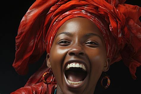 Premium Ai Image A Woman With A Red Head Wrap Laughing