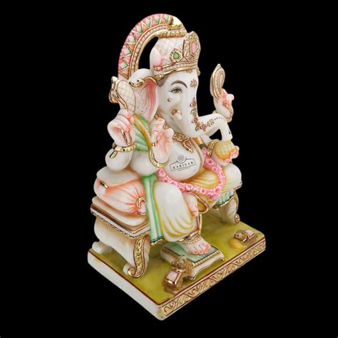 Ganesha Murti Statue Gold Leaf Ganpati Figurine 18 Inches Large Marble