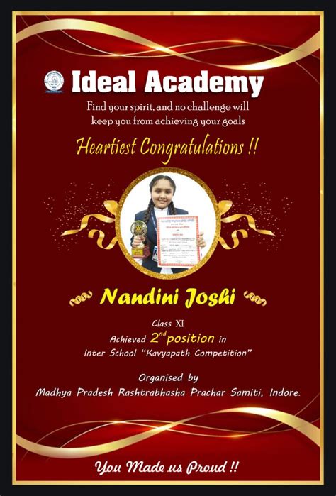 Congratulations Ms Nandini Joshi Class 11th Achieved 2nd Position