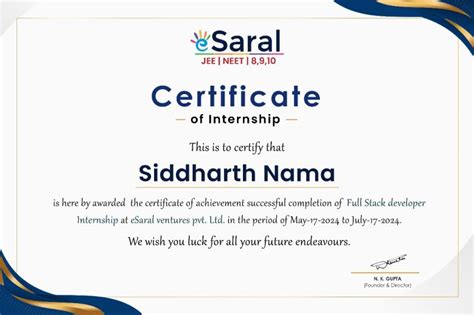 Siddharth Nama On Linkedin Internship Fullstackdeveloper Esaral