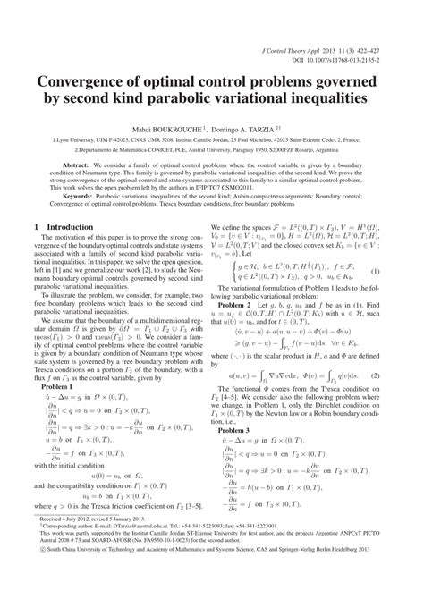 Pdf Convergence Of Optimal Control Problems Governed By Second Kind