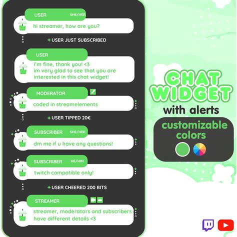 P2U Customizable Chat Widget Bubble Tea Boba Green Stream Chatbox Cute