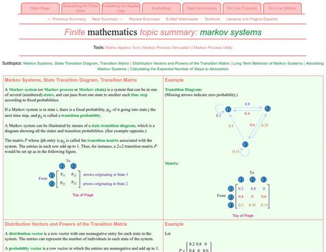 Finite Mathematics And Applied Calculus Topic Summaries Markov Systems