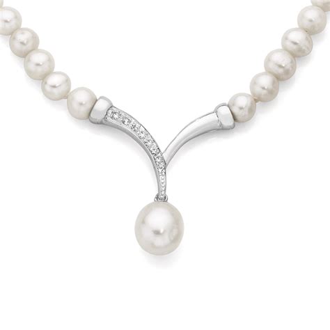 Silver Cultured Fresh Water Pearl Cubic Zirconia Drop Necklet