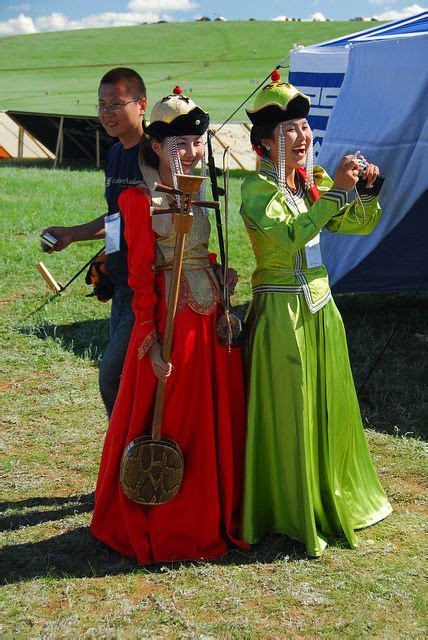 Mongolian Women In Traditional Costumes Naadaam Festival Ulan Bataar