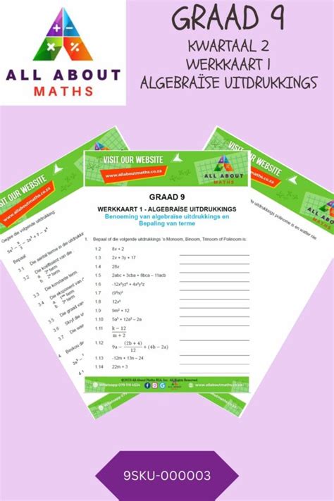 Graad 9 Werkkaart 1 Algebraïse Uitdrukkings