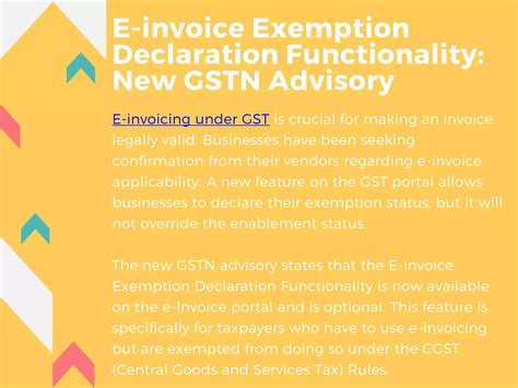 E Invoice Exemption Declaration Functionality Made Available Ppt