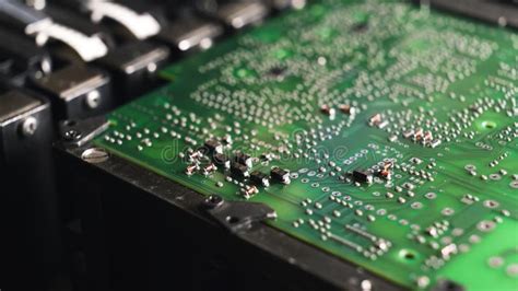 Close Up Shot Of PCB Printed Circuit Board In The Process Of Surface Mounting SMT Surface Mount