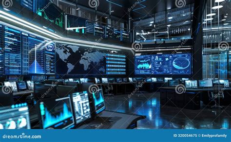 Room Filled With Multiple Computer Monitors Stock Image Image Of