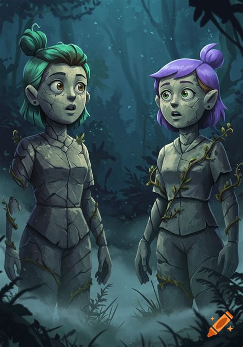 Stylized Illustration Of Two Surprised Cartoon Characters Luz And