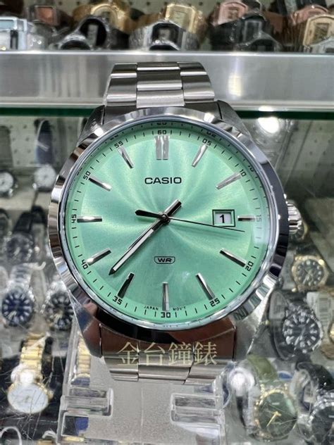 【金台鐘錶】casio 卡西歐 Mtp Vd03d 3a2 綠 日期顯示 不鏽鋼錶帶 生活防水 Yahoo奇摩拍賣