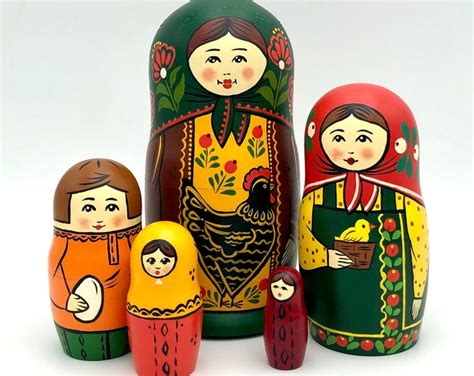 Traditional Nesting Dolls Stacking Dolls Handmade Set With 5 Dolls
