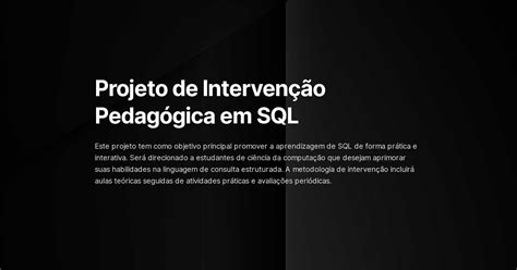 Projeto De Intervenção Pedagógica Em Sql