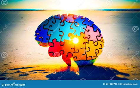 Puzzle Piece Shaped Like Human Brain On The Beach Generative Ai Stock