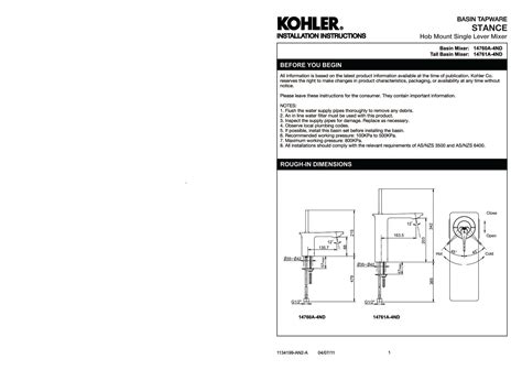 Installation Instructions Kohler