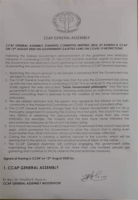 Ccap General Assembly Speaks On The Recent Public Gathering Order In