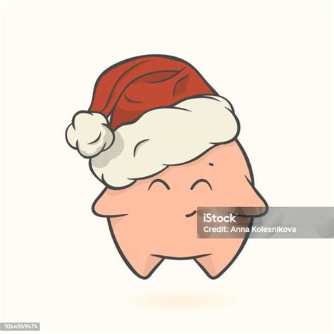 Pompon 벡터 이미지 격리와 산타의 모자에 크리스마스 만화 문자입니다 귀여운 얼굴을 가진 재미 있는 베개 어린이 크리스마스