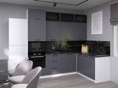 Кухонный гарнитур угловой Тандем 2 4х1 6 м мебель для дома и кухни Белый Черный матовый