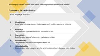 Combo Box And List Box In VB Net Ppt