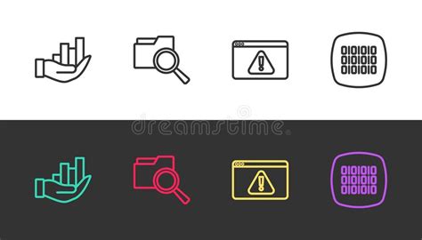 Set Line Pie Chart Infographic Search With Folder Browser Exclamation