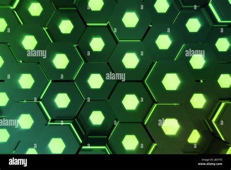 Abstract Green Of Futuristic Surface Hexagon Pattern With Light Rays