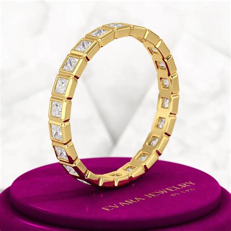 Princess Cut Bezel Set Diamond Wedding Band Lab Grown Diamond Eternity
