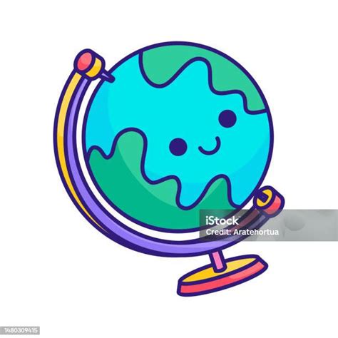 Vector Cartoon Cute Globe School Kawaii Illustration Stock Illustration