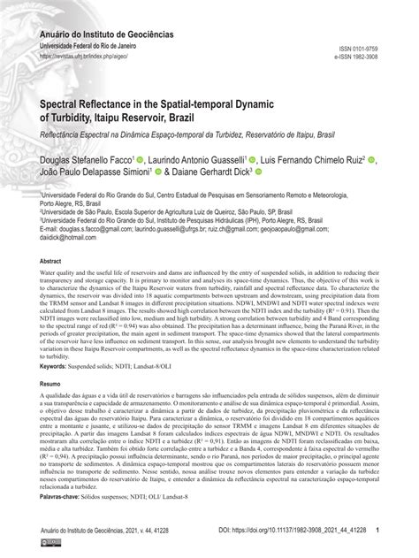pdf spectral reflectance in the spatial temporal dynamic of turbidity