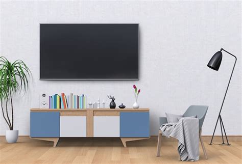 스마트 Tv 캐비닛 및 안락 의자가있는 현대적인 인테리어 거실 프리미엄 Psd 파일
