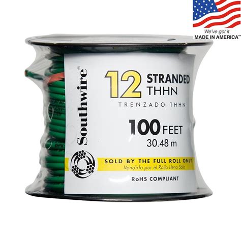 Southwire 100 Ft 12 Awg Stranded Green Copper Thhn Wire By The Roll At