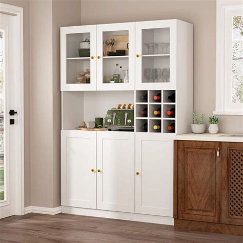 Fufu Gaga Large Doors Kitchen Cabinet With Hutch And Buffet Pantry With Wine Rack In H