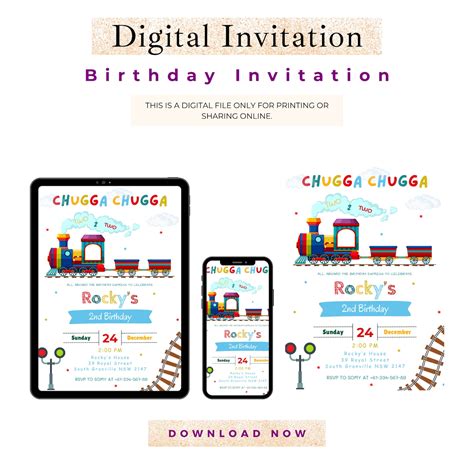 Editable Train Birthday Invitation Template Toy Train Invitation Two