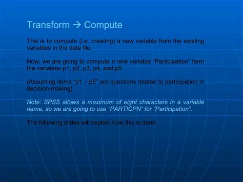 Using Spss Transforming Variable Compute Ppt