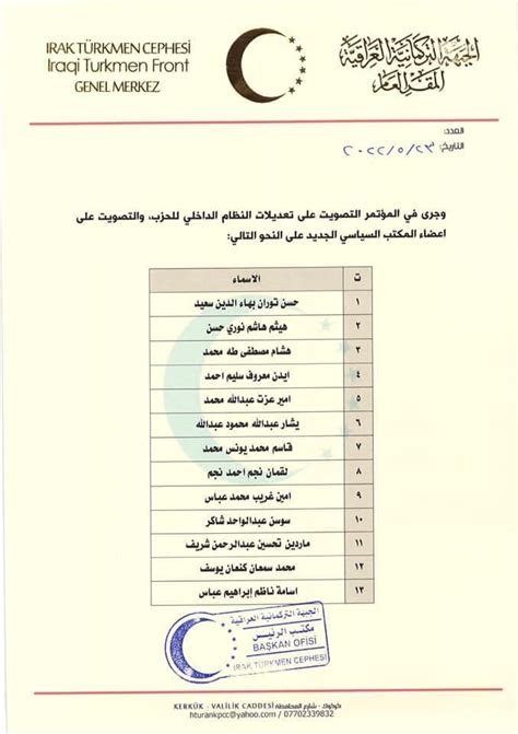 الجبهة التركمانية العراقية تختتم مؤتمرها العام الثاني وتنتخب حسن توران