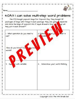 4 OA 3 Multi Step Word Problems By The 4th Grade Gal TPT