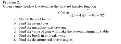 Solved Problem Given A Unity Feedback System Has The Chegg