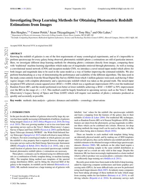 Pdf Investigating Deep Learning Methods For Obtaining Photometric Redshift Estimations From Images
